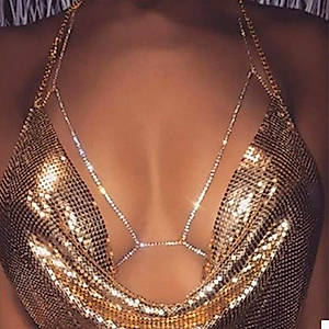 Aimimier Rhinestone Body Chain Bra Summer Beach Bikini Waist Chain Chest Belly Chain Crystal Sexy Body Jewelry for Women and Girls (Silver)