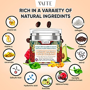 Under Eye Cream with Collagen, Retinol, Caffeine & Hyaluronic Acid – Night & Day Moisturizer for Puffiness, Dark Circles, Anti-Aging & Wrinkles – Enriched with Vitamin B5, E, Hibiscus & Avocado