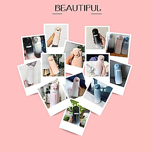 UPSTYLE 304 Stainless Steel Insulated Water Bottle one hand open Vacuum Cups Portable Travel Mug Sports Tumblers Flask Double Layer (12oz Ombre Pink)