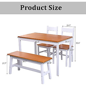 Alohappy Dining Table Set for 4, Solid Wood Kitchen Table with 2 Chairs and Bench, 4-Person Space-Saving Dinette Table for Kitchen, Dining Room, Sturdy Structure Easy Assembly Orange + White