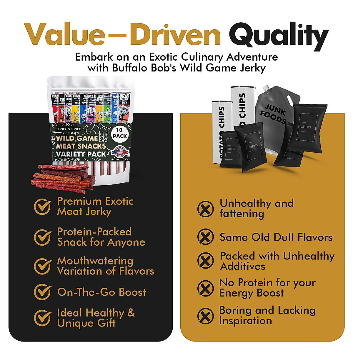 10 Piece Game Jerky Sticks Alligator-elk-buffalo-kangaroo-ostrich-pheasant-venison-wild Boar Variety Pack