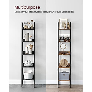 VASAGLE Bookshelf, 5-Tier Narrow Book Shelf, Ladder Shelf for Home Office, Living Room, Bedroom, Kitchen, Black with Wood Grain ULLS109B56