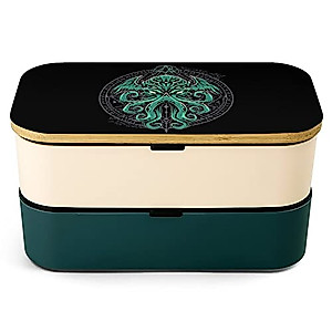 Cthulhu Bento Lunch Box Leak-Proof Bento Box Food Containers with 2 Compartments for Offce Work Picnic Green-Style