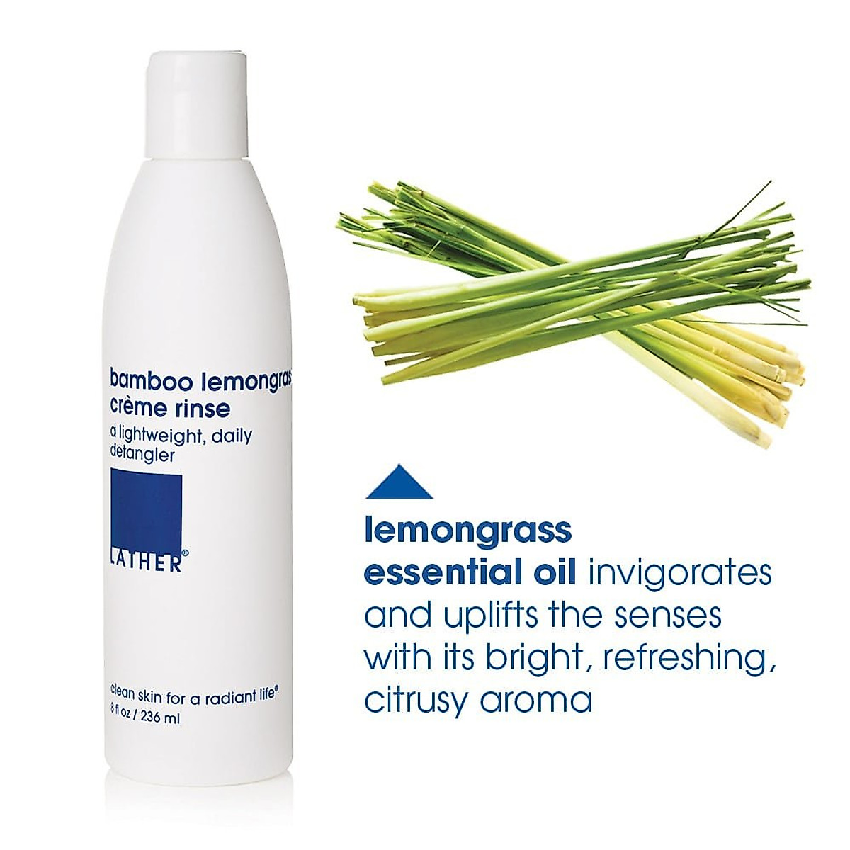 LATHER Bamboo Lemongrass Conditioner - Lightweight & Non-Greasy Crème Rinse Formula - Gentle Daily Hair Detangler Conditioner for All Hair Types - Sulfate Free - 8 Fl Oz Bottles (Pack Of 2)