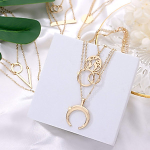 Biokia 6 Pieces Layered Necklaces For Women Long Necklaces Gold Choker Necklaces Map Coin Bar Crescent Moon Necklace Layered Y Pendant Necklace Multilayer