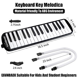Eavnbaek 32 Keys Melodica Instrument, Soprano Melodica Air Piano Keyboard Pianica with 2 Soft Long Tubes, 2 Short Mouthpieces and Carrying Bag (Black)