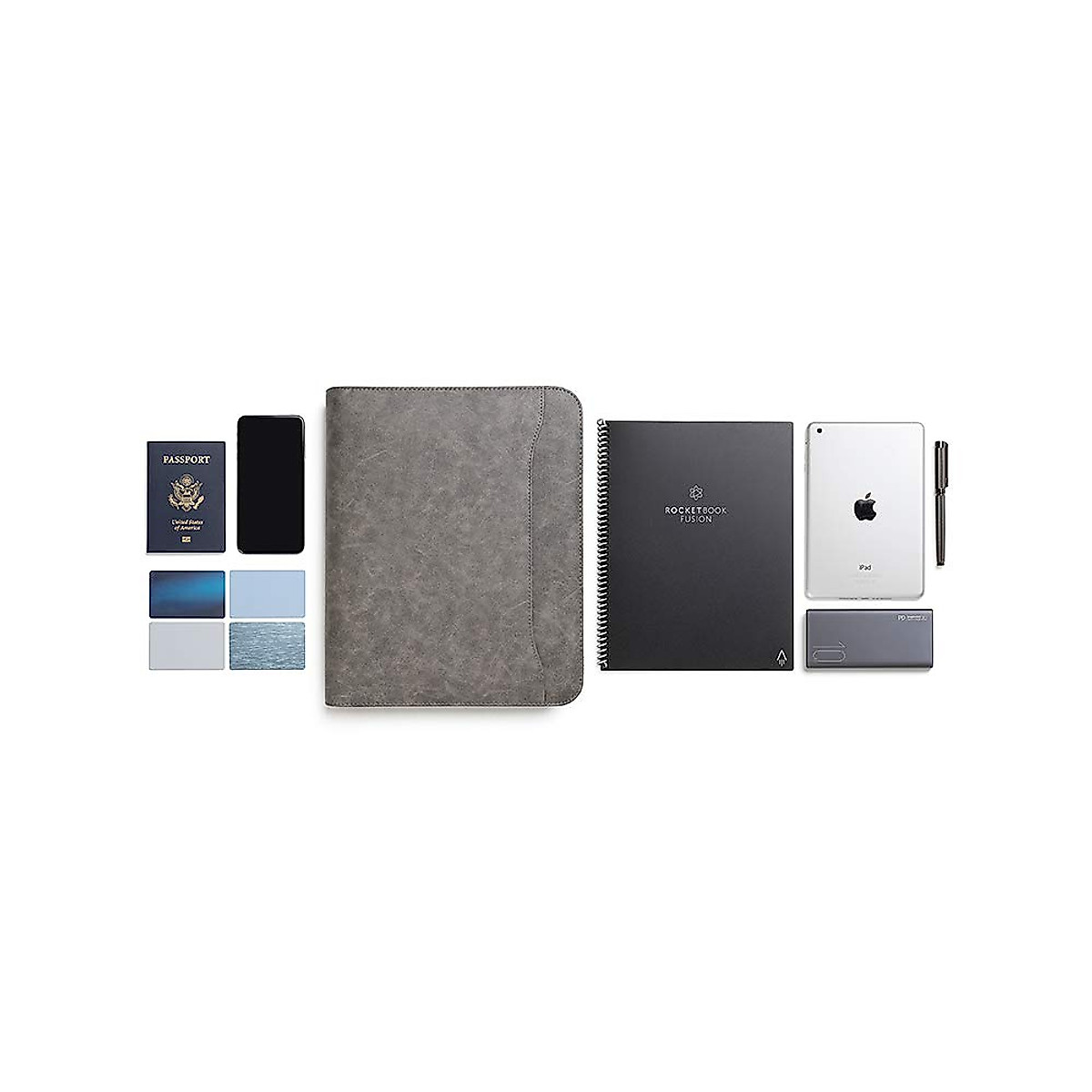 Forevermore Portfolios Padfolio Binder - Professional Faux Leather Travel Organizer Pouch for Tablet, Documents, Presentation Folders, Zipper Closure, Detachable 3-Ring Notepad - Gray