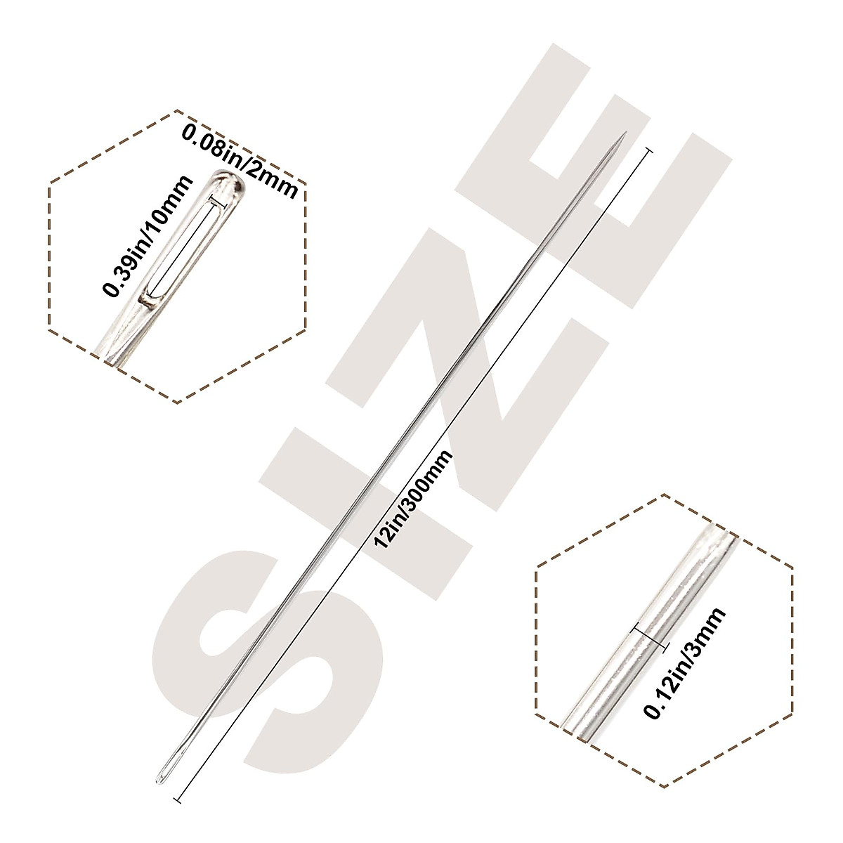 2 PCS 12'' Professional Upholstery Needle, Long Sewing Needles, Long Straight Upholstery Hand Needles, Large Eye Hand Sewing Needles, for Home Upholstery, Carpet, Leather, Canvas Repair Stitching