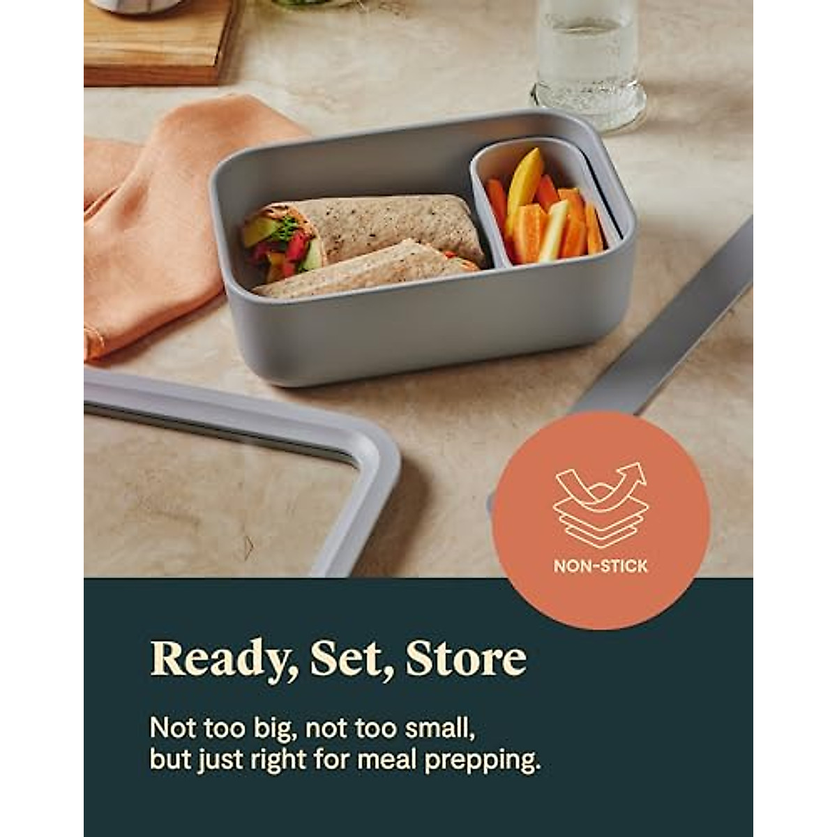 Caraway Glass Food Storage - 6.6 Cup Glass Container - Ceramic Coated Food Container - Non Toxic, Non Stick Lunch Box Container with Glass Lids. Dishwasher, Oven, & Microwave Safe - Navy