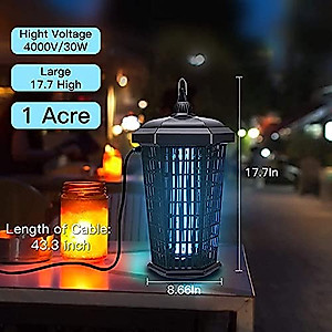 Intelligent Bug Zapper 4200V, 30W with Day/Dusk Control - Kills Mosquito, Pest Trap for Fly Gnat Moth, Insect for Home Garden, 1 Acre Coverage