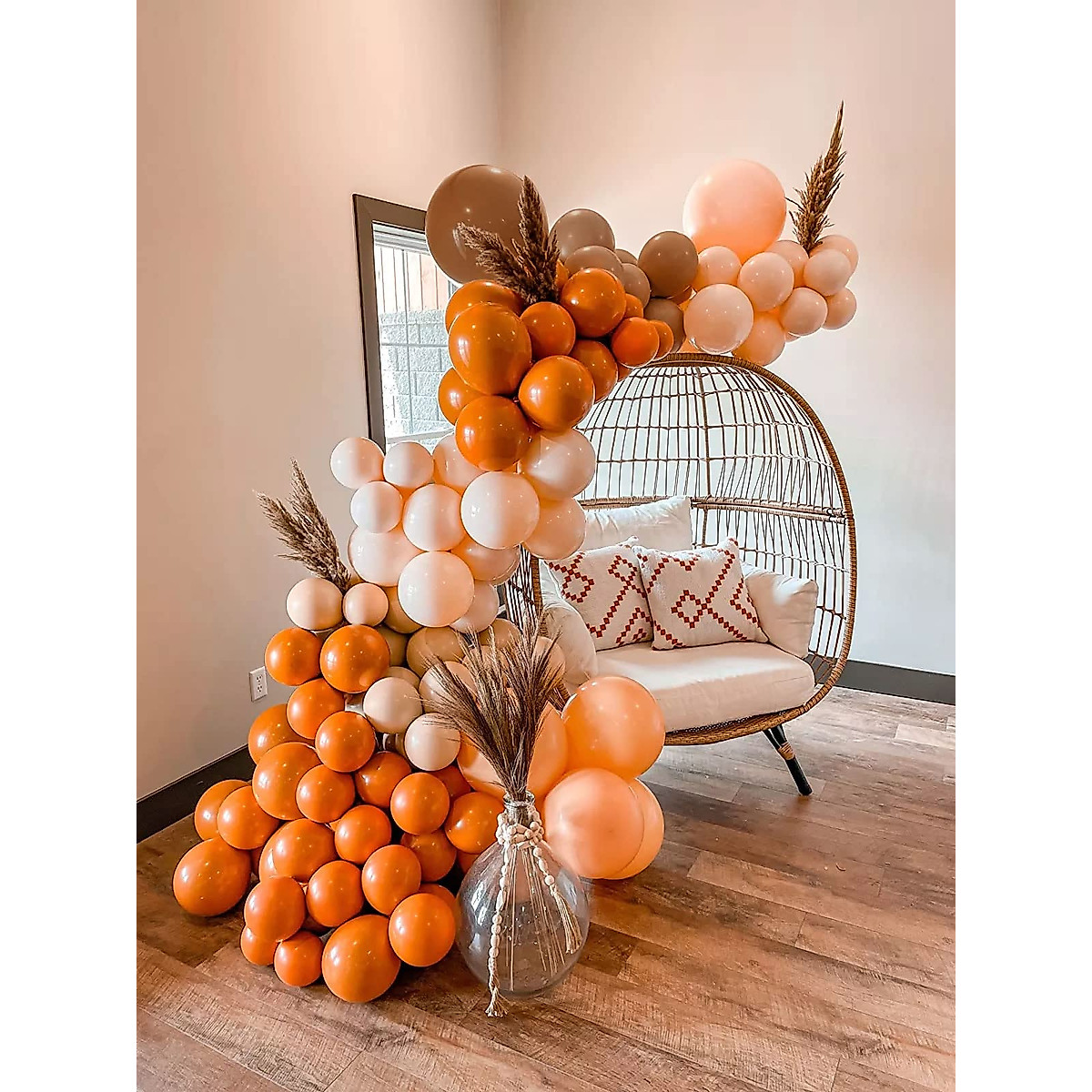Burnt orange Balloon Garland Arch Kit 120pcs Double Stuffed Pumpkin Orange and Cream Peach fall balloon for Autumn Wedding Boho Teddy Bear Baby Shower, Birthday Decorations