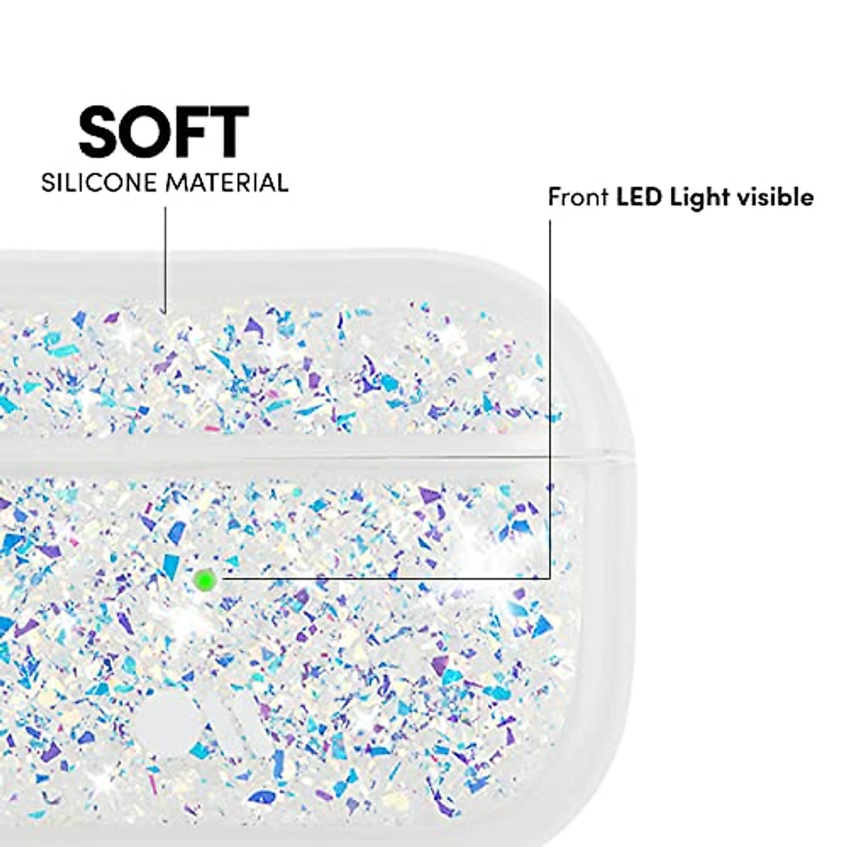 Case-Mate Protective AirPod Pro Case Cover, Soft Silicone Cover with Keychain Ring for Men and Women, Compatible with Apple AirPods Pro, Front LED visible - Twinkle Stardust