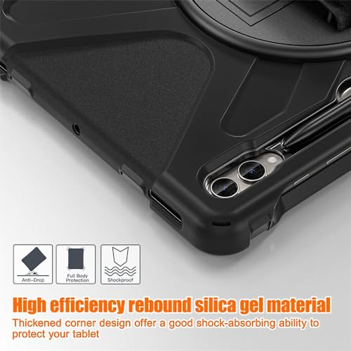 for Samsung Galaxy Tab S7 FE SM-T730 T733 T736 Case 12.4 inch Tablet Case 3 in 1 Hard Plastic Frame + Double Silicone [Hand Strap & Shoulder Strapp] - H
