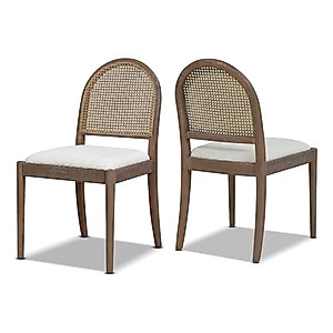 Pemberly Row Curved Cane Rattan Side Dining Chair Set of 2 Ivory White Boucle