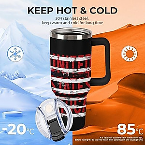 100% BLUE COLLAR Large Capacity American Flag Water Bottle, Stainless Steel Cup with Rubber Ring and Straw, Fashion Car Cups Fits in Cup Holder for Travel