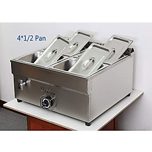 INTBUYING Propane Gas 4-Compartment Commercial Restaurant Cafe Catering Bain-Marie Buffet Sause Tabletop Desktop Countertop Food Warmer Steam Table