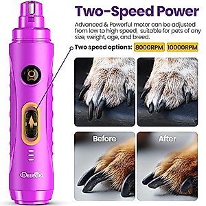 Dog Nail Grinder With LED Light,2-Speed Powerful Motor Painless Electric Dog Nail Trimmers Upgrade Super Quiet Dog Nail Clipper Set for Small Medium Large Dogs Cats Paws Grooming & Smoothing Tools