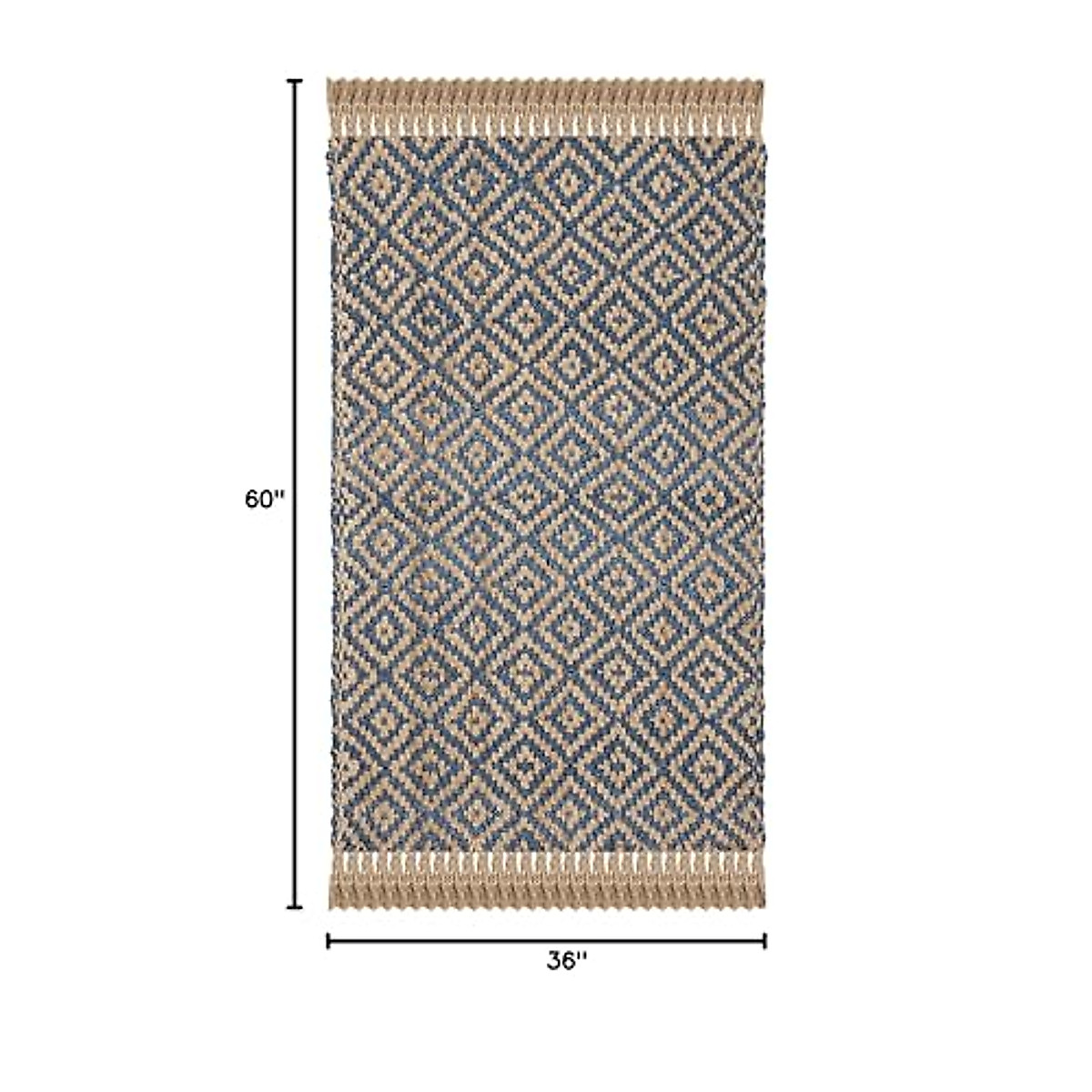 SAFAVIEH Natural Fiber Collection Accent Rug - 3' x 5', Tropical Blue & Natural, Handmade Boho Diamond Tassel Jute, Ideal for High Traffic Areas in Entryway, Living Room, Bedroom (NF266D)
