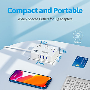 Power Strip, Bototek Extension Cord with 3 Widely Outlets 3 USB Ports, Flat Plug, 4Ft Desk USB Charging Station for Dorm Room Home and Cruise Ship Essentials Travel