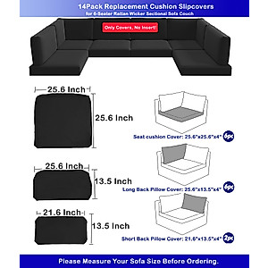 Outdoor Cushion Covers for 7 Pieces Wicker Rattan Furniture, 14Pack Replacement Cushion Slipcovers for 6-Seater Rattan Wicker Sectional Sofa Couch Taupe