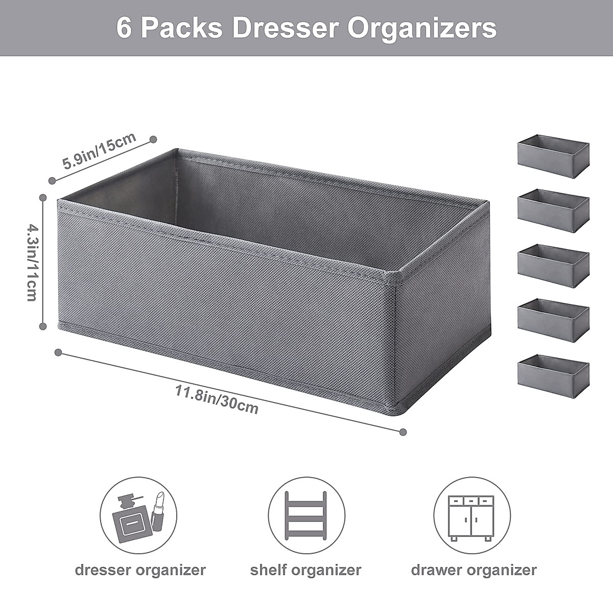 Coorganisers 6 Packs Dresser Organizers,Drawer Organizers for Clothing,Baby Organizers and Storage Drawers,Woven-Fabric Dresser Drawer Organizers,Baby Clothes Organizer in Bedroom-1 Large Cell