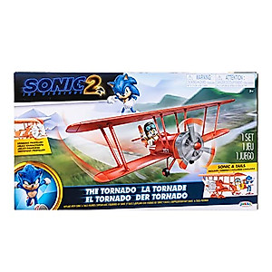 SONIC THE HEDGEHOG 2 The Tornado Playset - Biplane Vehicle, Sonic Figure and Exclusive Tails Figure, Spin The Planes Propeller and Pose Sonic on The Wings with This Interactive Playset!