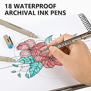 Shuttle Art 18 Pack Micro-line Pens, Waterproof Archival Ink, 11 Colors in 0.3MM Felt Tip & 7 Blacks in Sizes 0.15MM to 0.5MM Multiliner For Journaling Technical Illustrating Drawing Manga Zentangle