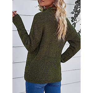 EVALESS Sweaters for Women Waffle Knit Long Sleeve Quarter Zip Pullover for Women Business Casual Fall Fashion Tops Winter Trendy Aestheic Teathcer Clothes V Neck Oversized Green Sweater,Samll Size