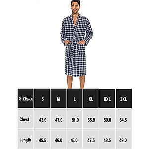 Zerbala Men's Flannel Robe Knee Length Plaid Bathrobe M Navy