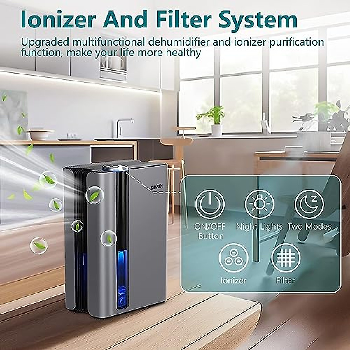SIMSEN 95oz Dehumidifiers for Home, 720 sq ft Quiet Dehumidifier with Reusable Filter and Ionizer, Small Dehumidifier with Drain Hose, Dehumidifiers for Bedroom Bathroom Basements Closet RV