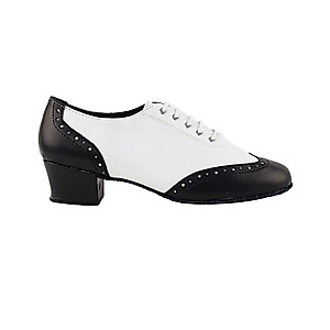 Very Fine Dance Shoes - Ladies Practice, Cuban Low Heel, Waltz Ballroom Dance Shoes - 2008-1.5-inch Heel and Foldable Brush Bundle - Black Leather - White Leather - 7