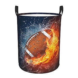 Gbuzozie American Football Ball In Fire And Water Round Laundry Hamper Sport Rugby Storage Basket Toys Clothes Organizer Bin For Home Bathroom Bedroom Dorm Nursery, 38l