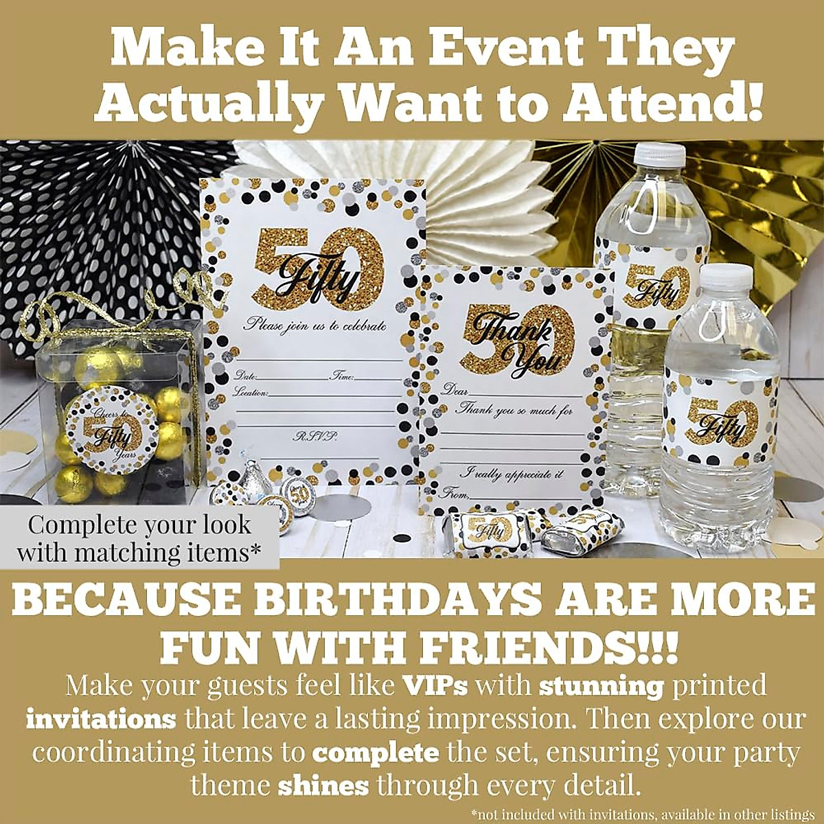 Confetti Polka Dot 50th Birthday Party Invitations, 20 5x7 Fill In Cards with Twenty White Envelopes by AmandaCreation AmandaCreation