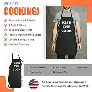 Funny Guy Mugs Kiss The Cook Adjustable Apron with Pockets - Funny Apron for Men & Women - Perfect for Kitchen BBQ Grilling Barbecue Cooking Baking