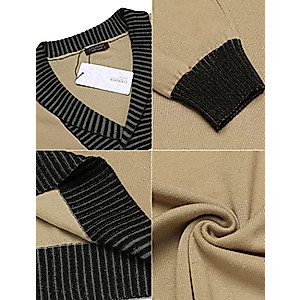 COOFANDY Mens Shawl Collar Knitted Sweater Casual Long Sleeve Pullover Khaki
