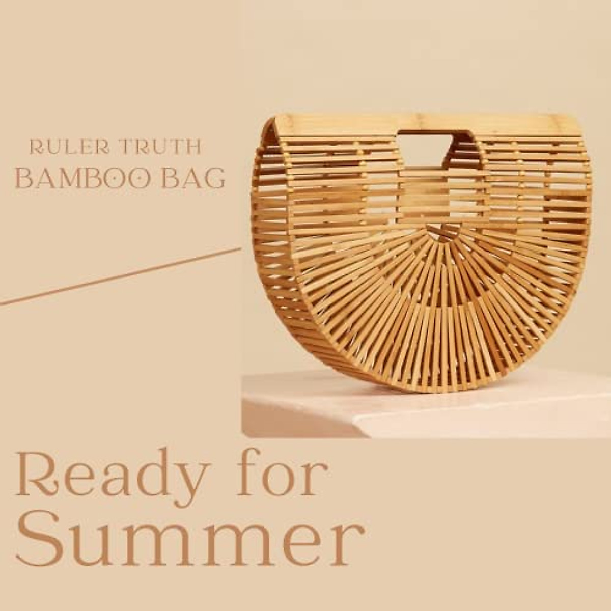 RULER TRUTH Handbag for Women Tote Bamboo Bag by Handmade Straw Bag,Natural Bamboo Purse for Summer Beach (Original, S)