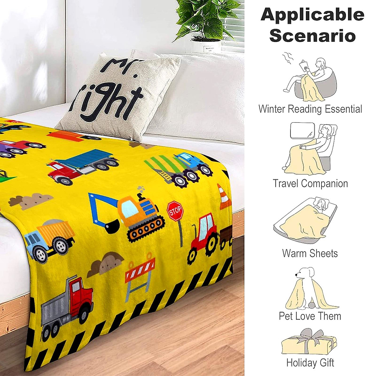 Cute Truck Construction Blanket Super Soft Flannel Throw Blankets Tractor Cars Blankets Bedding for Boys Girls Adults Gifts 50"x40"