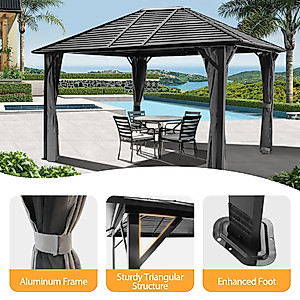 QZEN 10' x 12' Patio Hardtop Gazebo, Outdoor Canopy Gazebo with Netting, Metal Gazebo for Patio, Lawn, Garden, Deck, Outdoor Party…