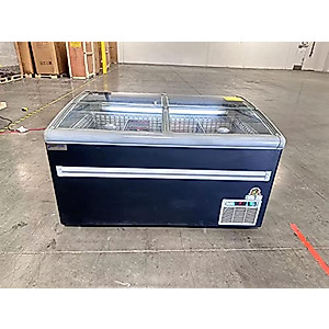 NAFCOOL 58‘’ Display Island Freezer Commercial Beverage Refrigerator，Supermarket Glass Top Cooler Market Grocery Island Merchandiser 18 cu.ft Sliding Glass Door Horizontal Showcase Freezer