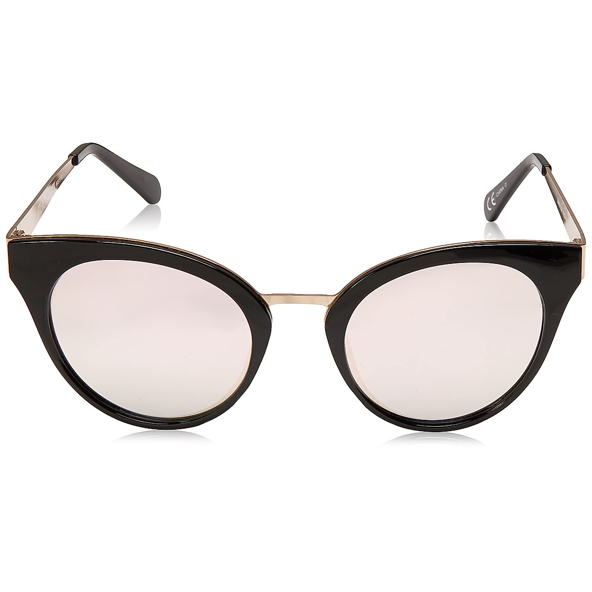 Steve Madden Women's Ellis Sunglasses Round Cateye, Black, 50mm