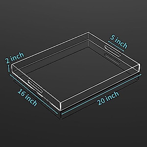 HIIMIEI Acrylic Tray, 16x20 Inches Clear Tray, Acrylic Serving Tray with Handles for Ottoman, Coffee, Appetizer, Breakfast, Bathroom (Clear)