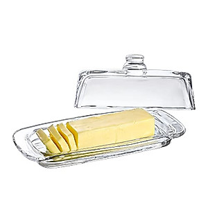 8'' Art Glass Butter Dish with Lid,Classic Covered 2-Piece Butter Container For Countertop,Multi-Purpose Preserving Serving Dessert Tray Bowl,Dishwasher Safe