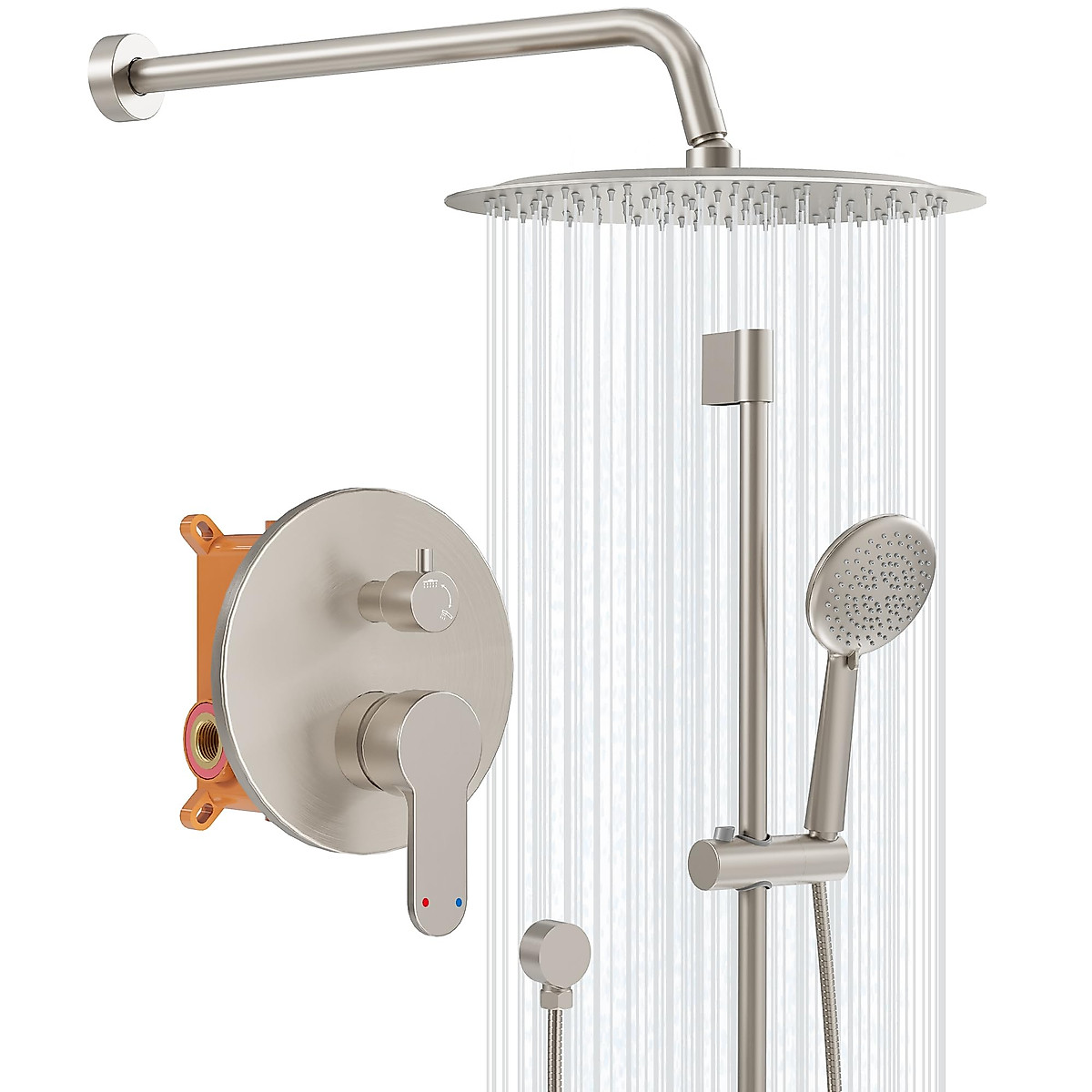 Gabrylly Slide Bar Shower System, Shower Faucet Set Complete with High Pressure 8" Rain Shower head and 5-Setting Handheld Shower Set, Shower Valve Include, Brushed Nickel