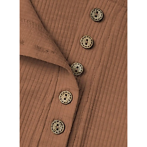 VICHYIE Womens Henley Long Sleeves Tunic Lace Tops V Neck Button Neck Casual Slim Fit Blouses Wrap Twist Cute Shirts Khaki Medium