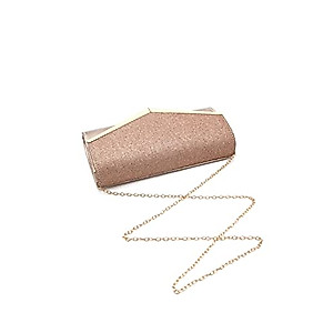 OOTD LAND Classic Women Evening Bags Envelope Clutch Purses with Chain Strap (Rose Gold)