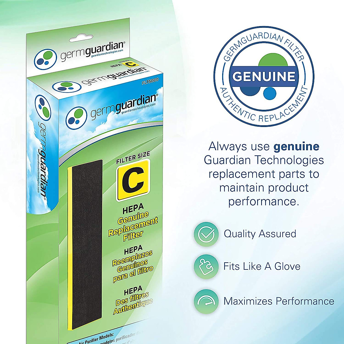 GermGuardian Air Purifier Filter FLT5000 Genuine HEPA Replacement Filter with Guardian Technologies GermGuardian Air Purifier GENUINE Carbon Filter 4-Pack