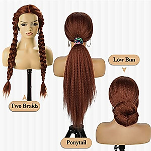 NOSTALGIA 32 Inch Copper Brown Kinky Straight Wig - Natural Kinky Wig for Black Women - Yaki Straight Hair Wig - Synthetic Middle Part Wigs - Daily Party Wig