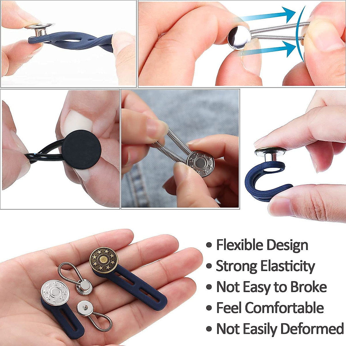 24 Pcs Extender Button Set, Flexible Adjustable Elastic Waist Extender Button, Invisible Collar Neck Extenders, No-Sew Extend Buttons for Women and Men's Pants Jeans Skirts Clothing Supplies