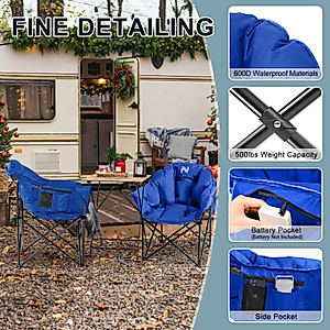 MOPHOTO Heated Camping Chair, Portable Heated Camping Chairs Outdoor, Padded Oversized Heated Folding Chairs Outdoor Sports, Heating Lawn Chair Patio Lounge Chairs for Adults