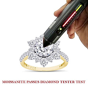 SAVEARTH DIAMONDS Center 1.20ct 7MM G-H Color Round Cut Lab Created Moissanite Diamond Cluster Engagement Ring In 14k Yellow Gold Over Sterling Silver Jewelry For Women Size-6